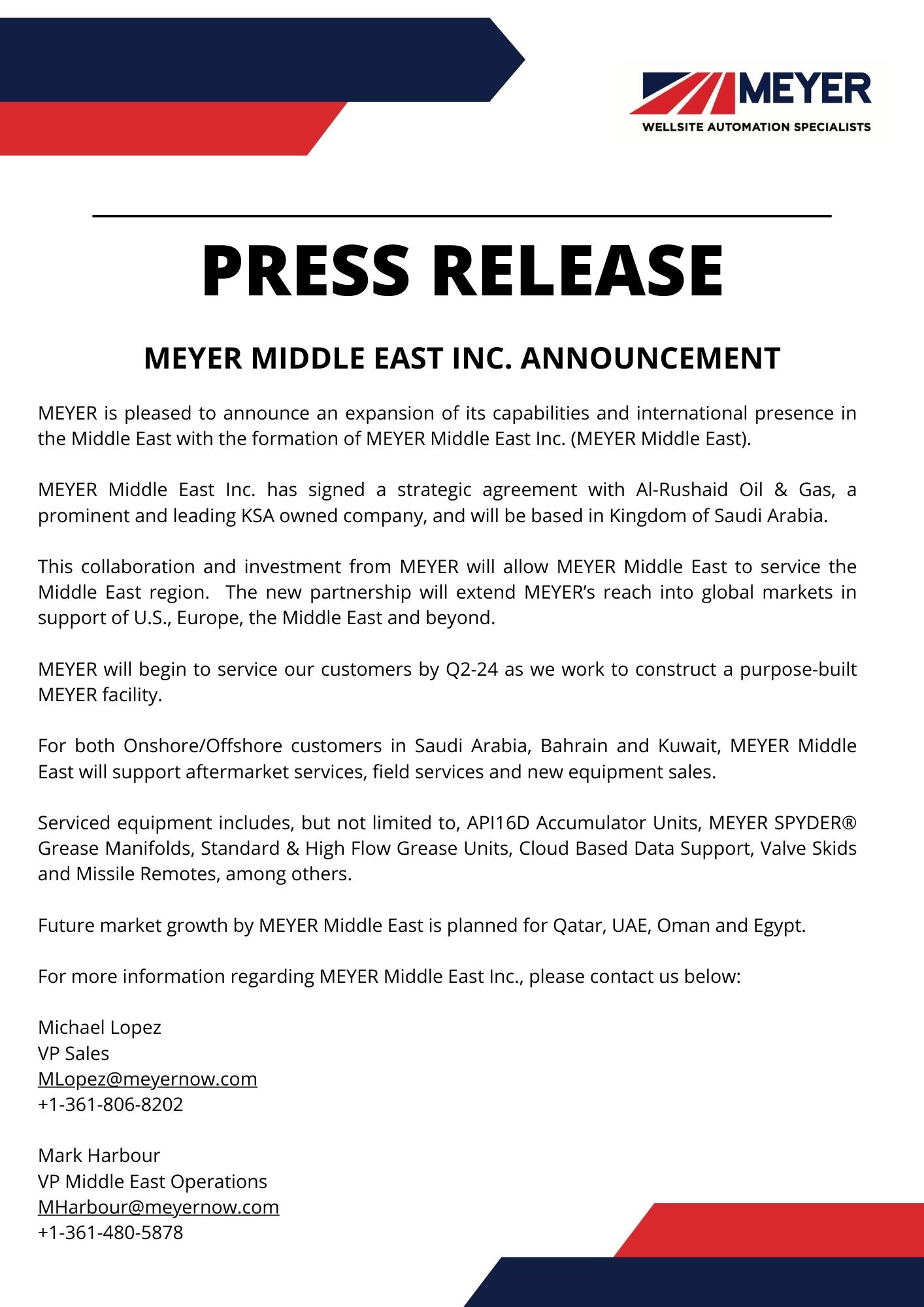 MEYER Middle East Press Release